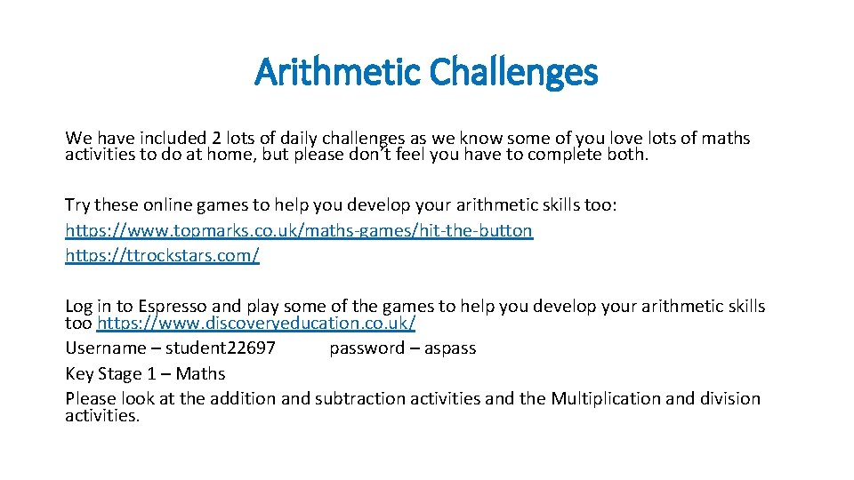 Arithmetic skills Add and subtract a smaller 1
