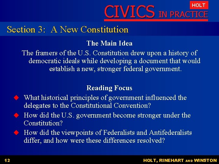 CIVICS IN PRACTICE HOLT Chapter 2 Foundations of