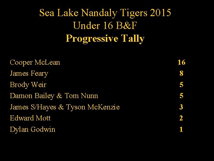 Sea Lake Nandaly Tigers 2015 Under 16 BF