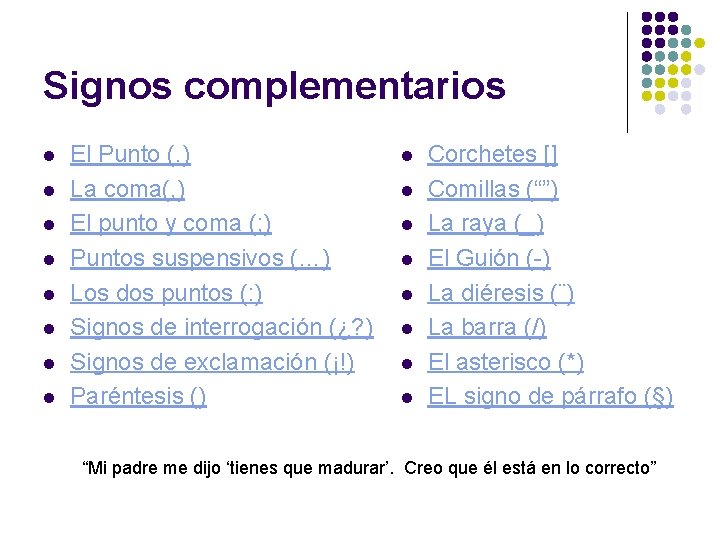 Sintaxis y Signos Complementarios de la Escritura Uso