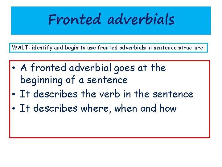 Fronted adverbials WALT identify and begin to use