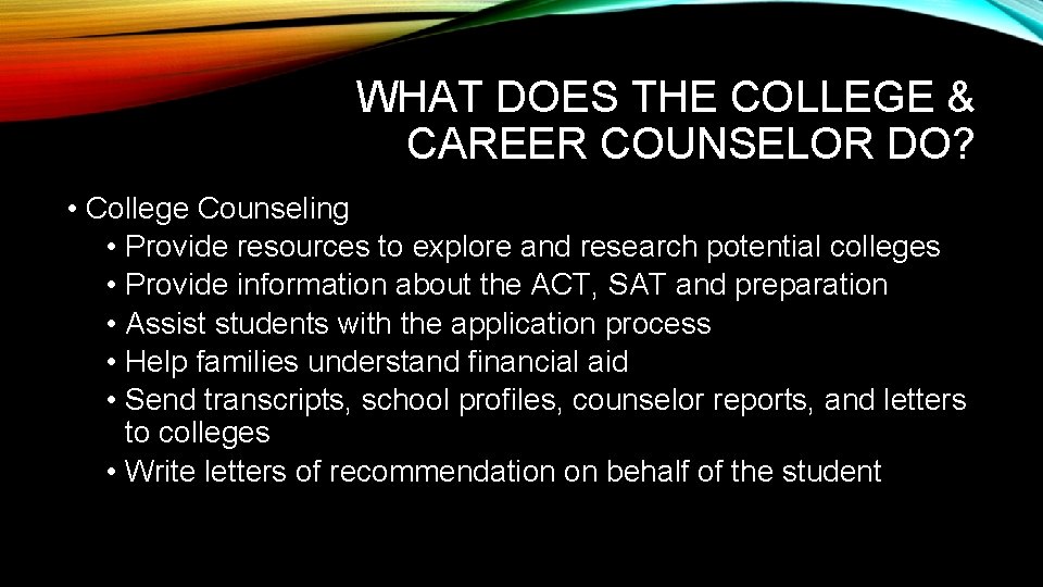 COLLEGE CAREER COUNSELING Rutherford B Hayes High School