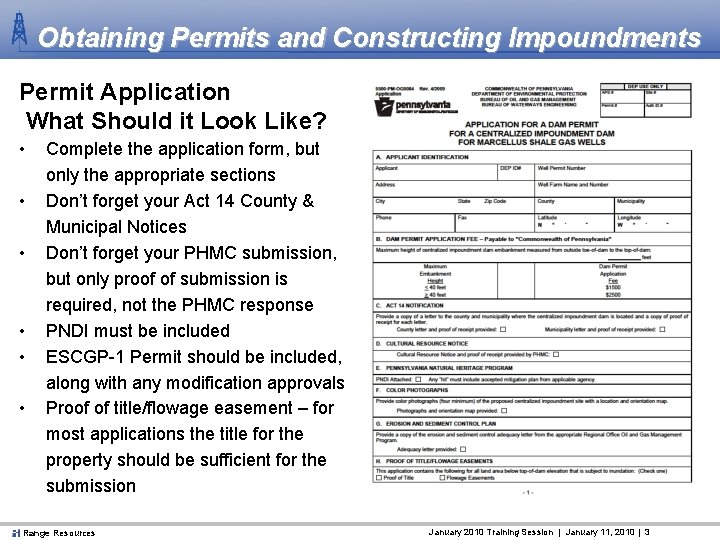 RANGE Resources Obtaining Permits and Constructing Impoundments January