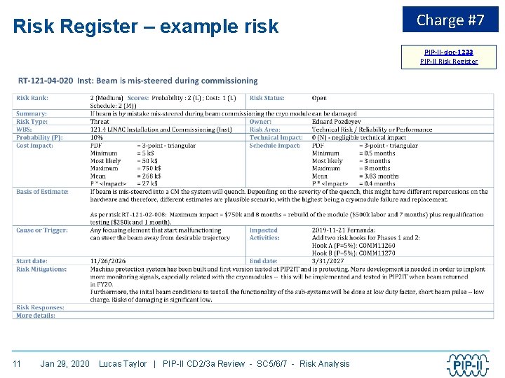 Risk Analysis A Partnership of Lucas Taylor USDOE