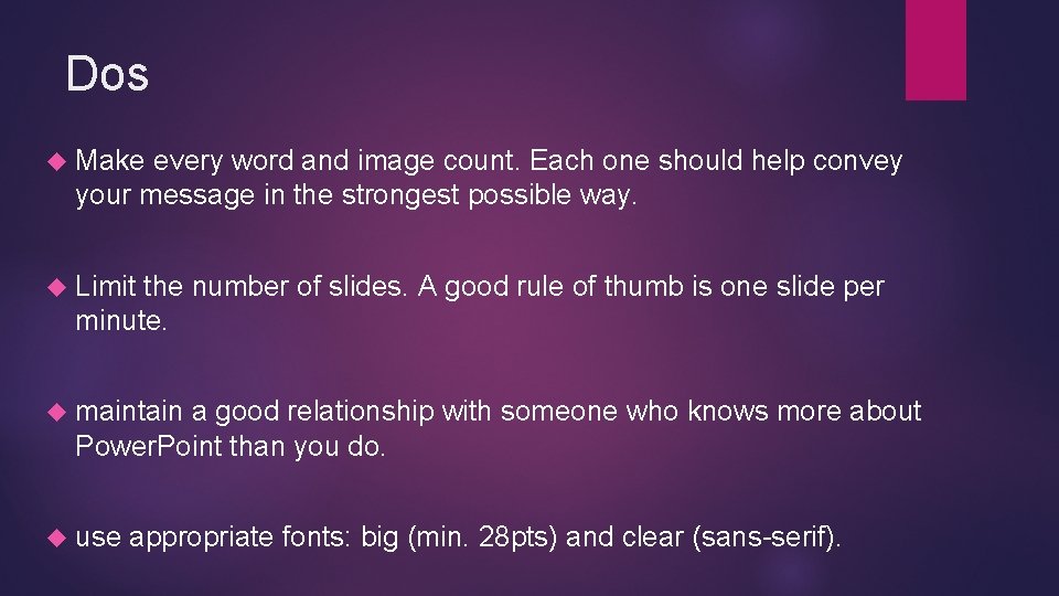 Dos and Donts of Power Point Dos Use