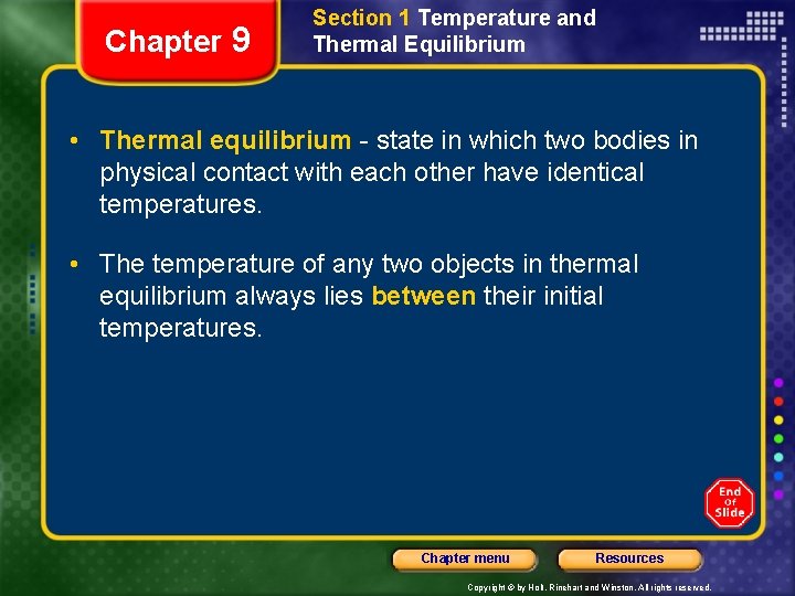 Chapter 9 Section 1 Temperature and Thermal Equilibrium