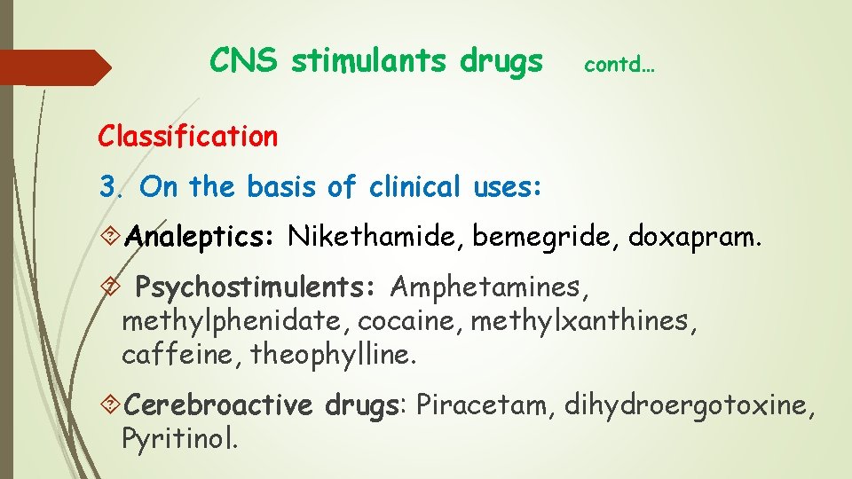 Classification of drugs acting on Central Nervous System