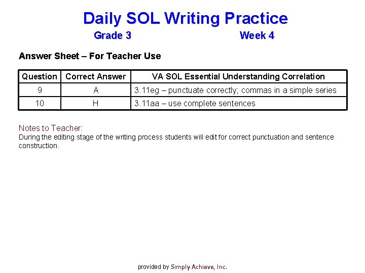 Daily SOL Writing Practice Grade 3 Week 4
