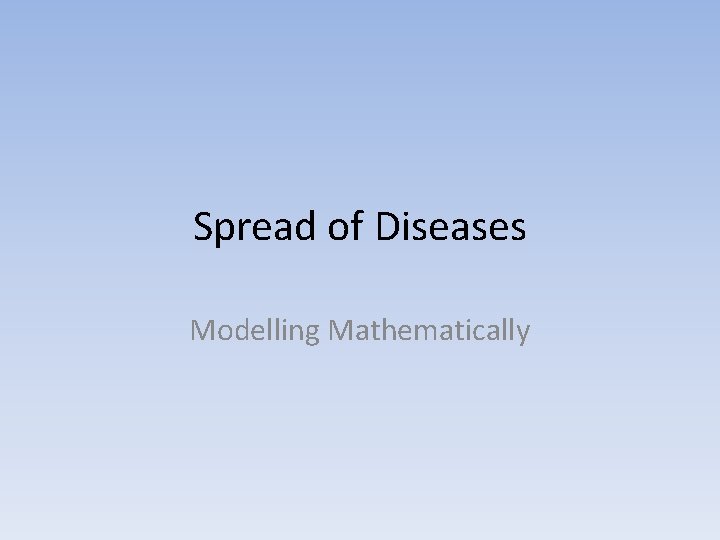 Spread of Diseases Modelling Mathematically Spread of Diseases