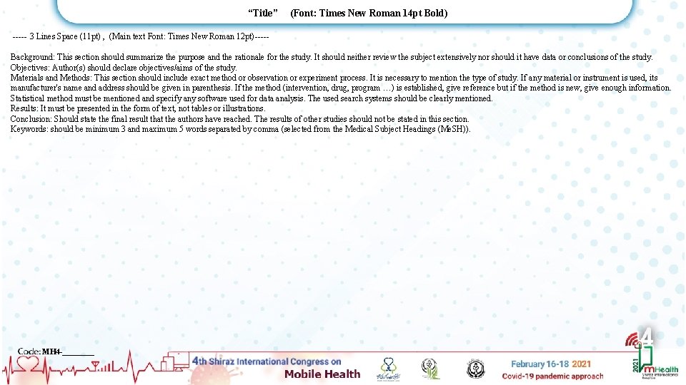 Title Font Times New Roman 14 pt Bold