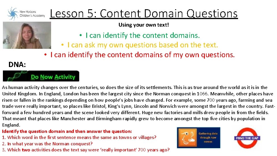 Lesson 5 Content Domain Questions Using your own