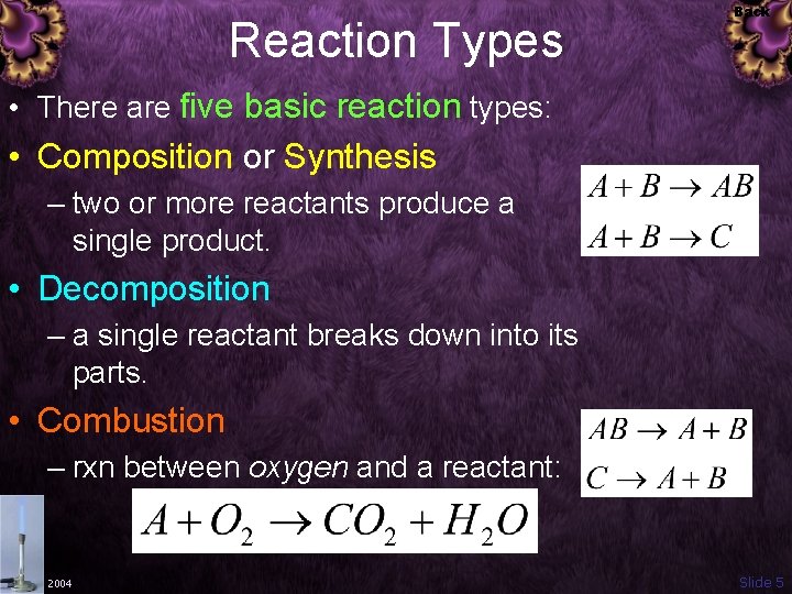 Back Chapter 8 A Chemical Equations and Reactions