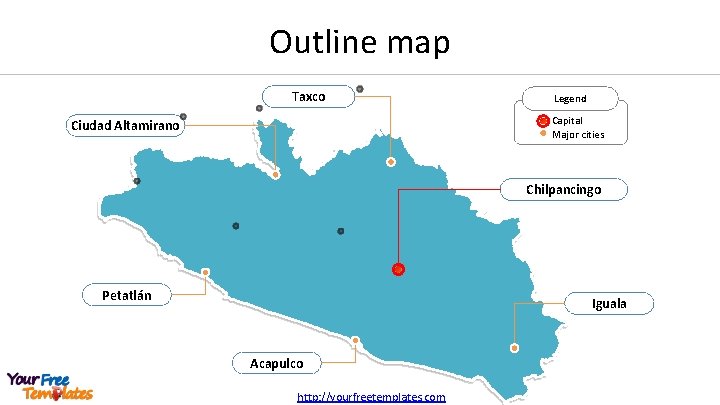 Outline map Taxco Legend Capital Major cities Ciudad