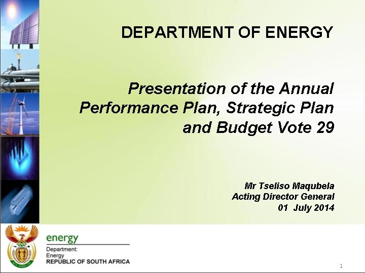DEPARTMENT OF ENERGY Presentation of the Annual Performance