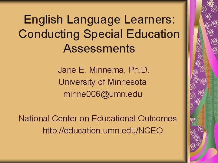 English Language Learners Conducting Special Education Assessments Jane