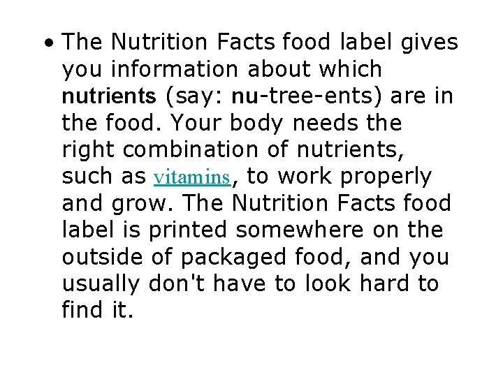 Lesson 1 Nutrition Materials food labels students can