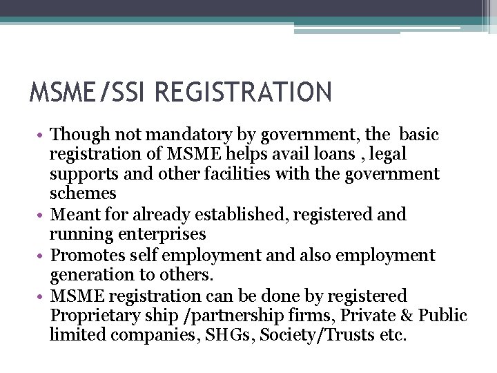 REGISTRATION OF MSMESSI Presentation by Shri T Sathis