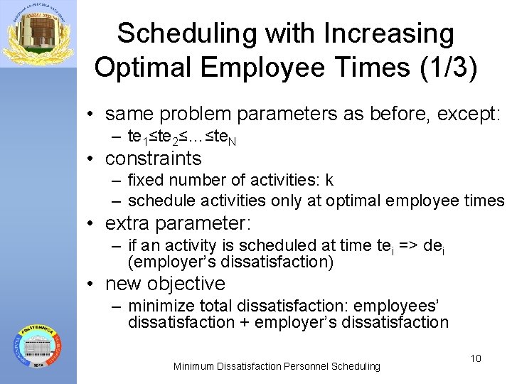 Minimum Dissatisfaction Personnel Scheduling Mugurel Ionut Andreica ...