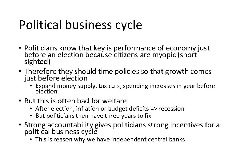 Electoral accountability Lecture 3 Today Theory of electoral