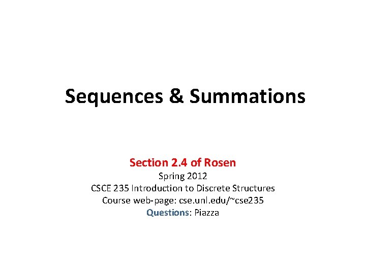 Sequences Summations Section 2 4 of Rosen Spring