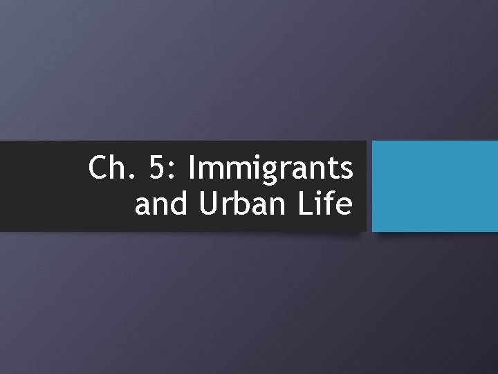Ch 5 Immigrants and Urban Life What does