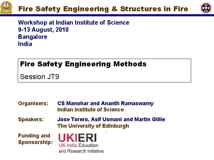 Fire Safety Engineering Structures in Fire Workshop at