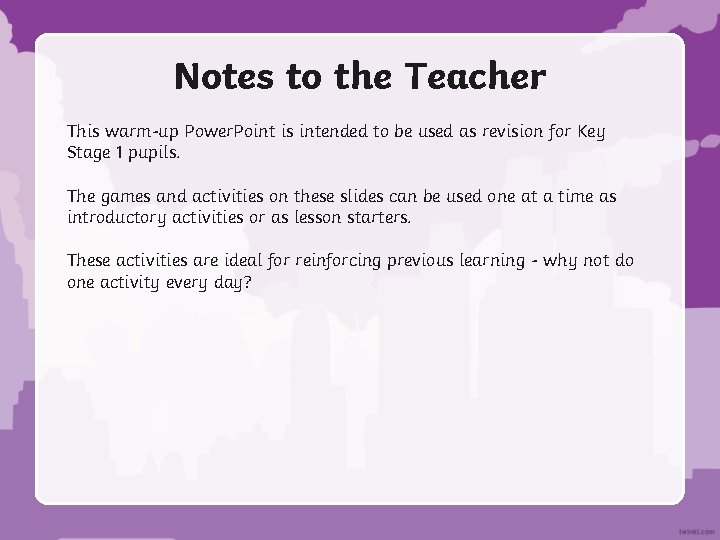 Notes to the Teacher This warmup Power Point