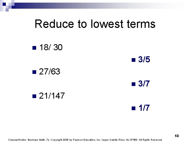 Business Math Chapter 2 Fractions 1 2 1