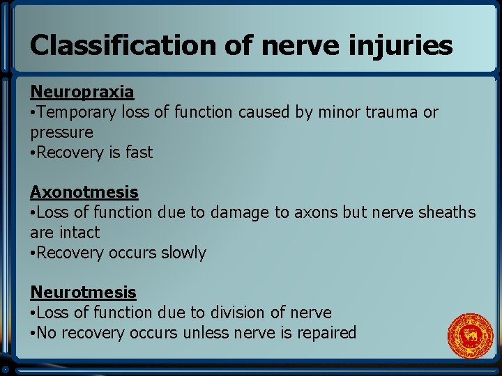 Clinical correlation of peripheral nerve injuries of limbs