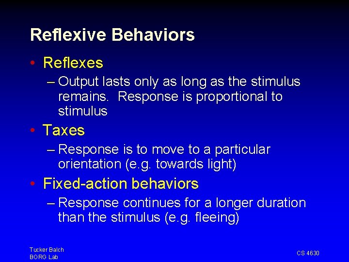 CS 4630 Intelligent Robotics and Perception Biological Foundations