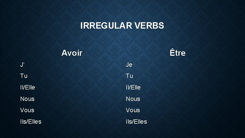PRESENT TENSE Regular and Irregular verbs PRESENT TENSE