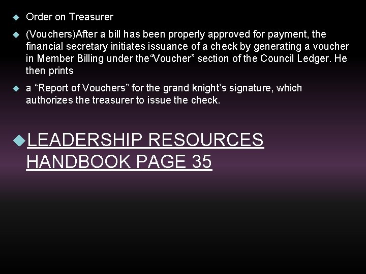 BUDGET BUDGET VOUCHERS AND AUDITS KNIGHTS OF COLUMBUS