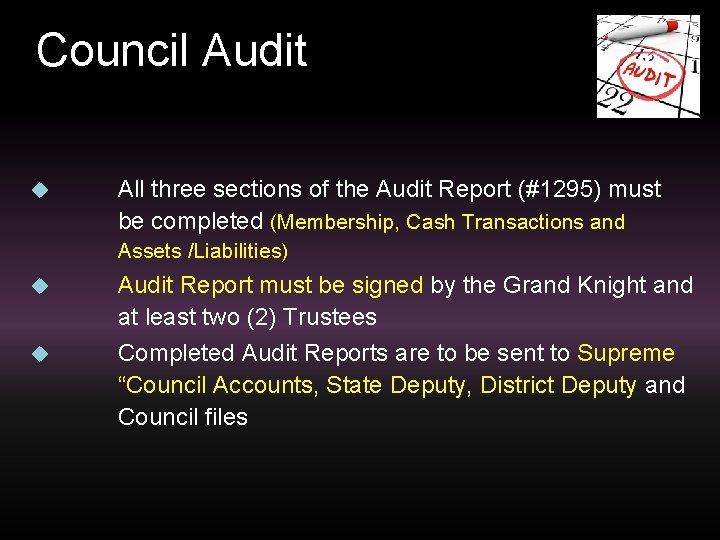 BUDGET BUDGET VOUCHERS AND AUDITS KNIGHTS OF COLUMBUS