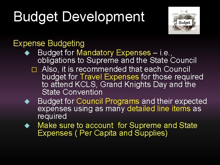 BUDGET BUDGET VOUCHERS AND AUDITS KNIGHTS OF COLUMBUS