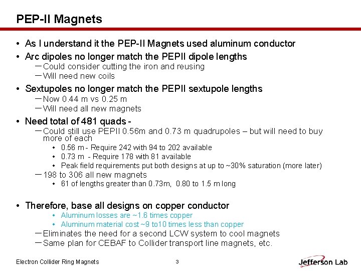 Electron Collider Ring Magnets Preliminary Summary Based on