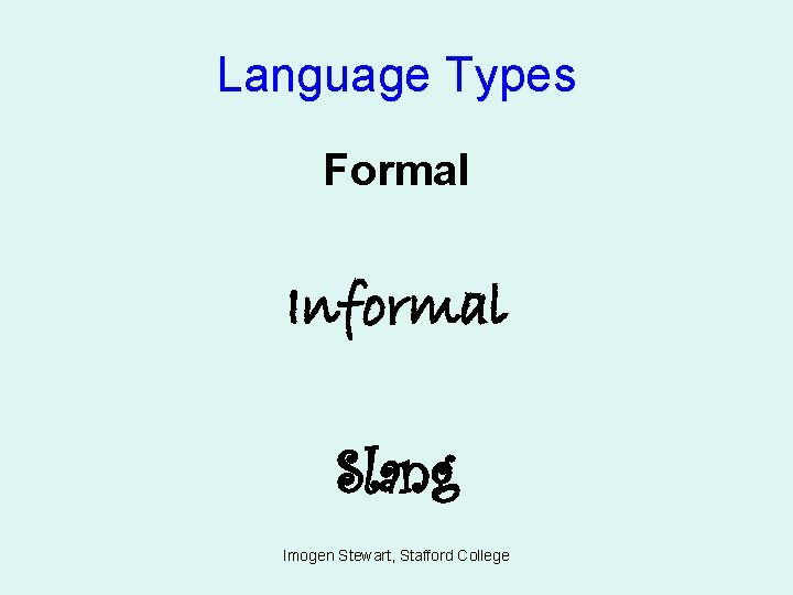 Language Style Formal and Informal Imogen Stewart Stafford