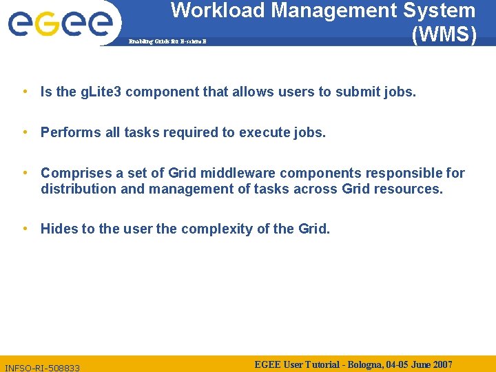 Enabling Grids for Escienc E Workload Management System