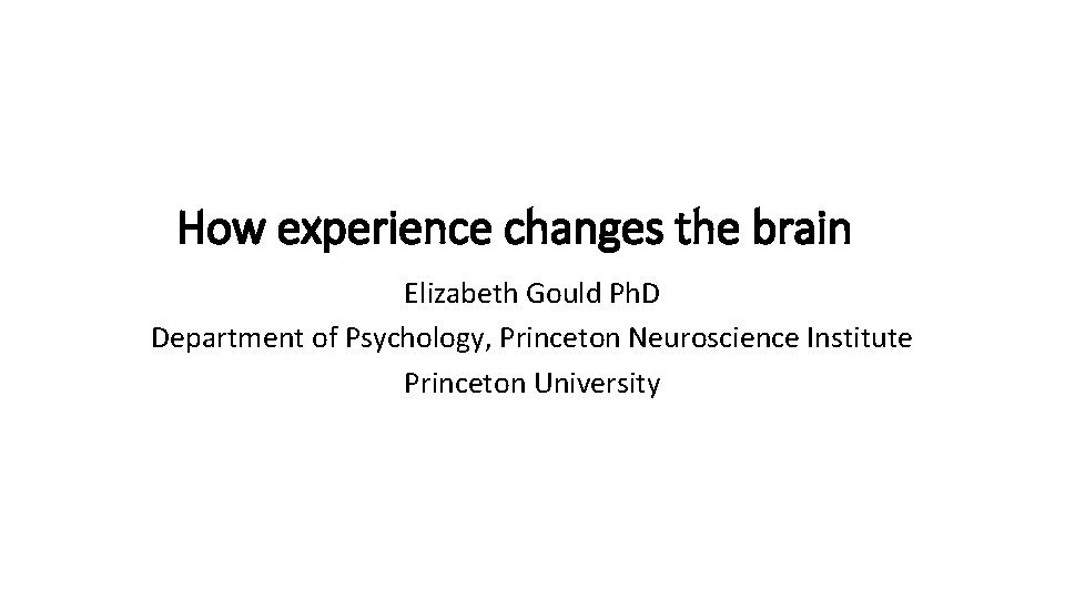 How experience changes the brain Elizabeth Gould Ph