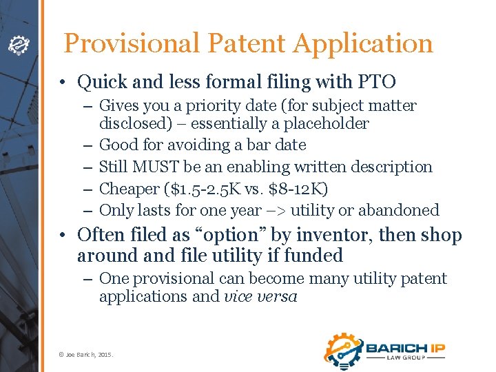 PROVISIONAL PATENT APPLICATIONS 101 TEC SPECIAL PRESENTATION NOVEMBER
