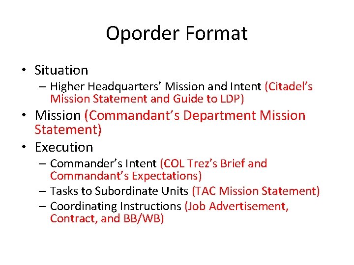 TAC Mission Analysis Oporder Format Situation Higher Headquarters