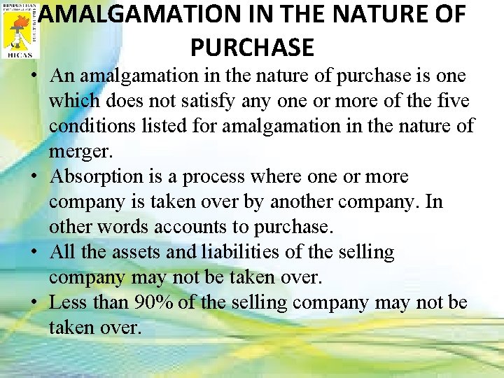 CORPORATE ACCOUNTING II UNIT I AMALGAMATION AND RECONSTRUCTION