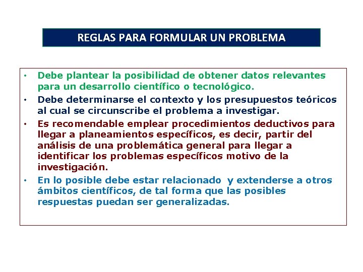 REGLAS PARA FORMULAR UN PROBLEMA En su formulacin
