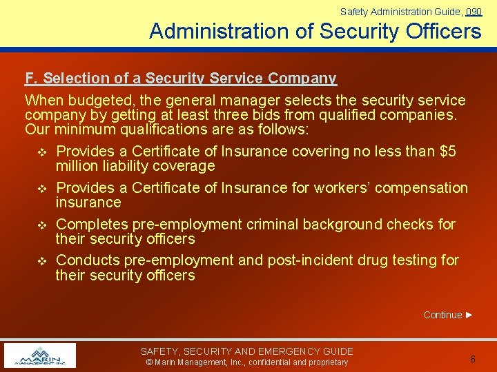 Safety Administration Guide 090 Administration of Security Officers