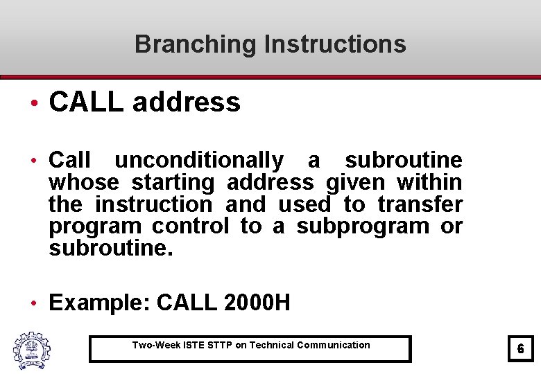 Branching Instructions By Dr S N Sampat Team