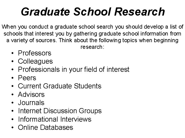 Graduate School Bound Program Online Module 2 Topic