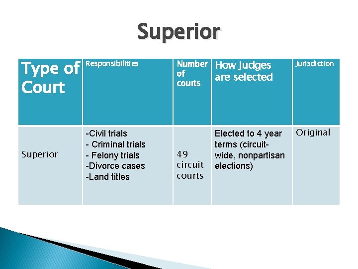 The structure of the Adult Judicial System Types