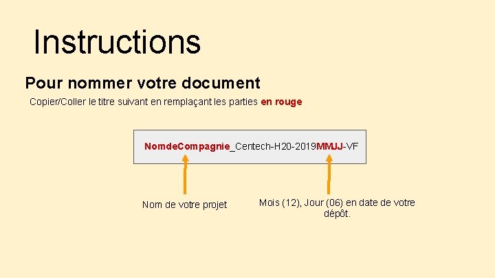 Instructions Pour nommer votre document CopierColler le titre