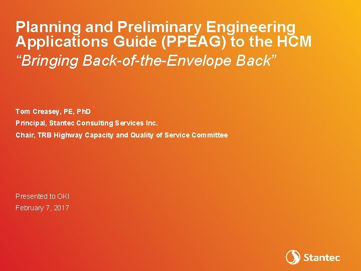 Planning and Preliminary Engineering Applications Guide PPEAG to