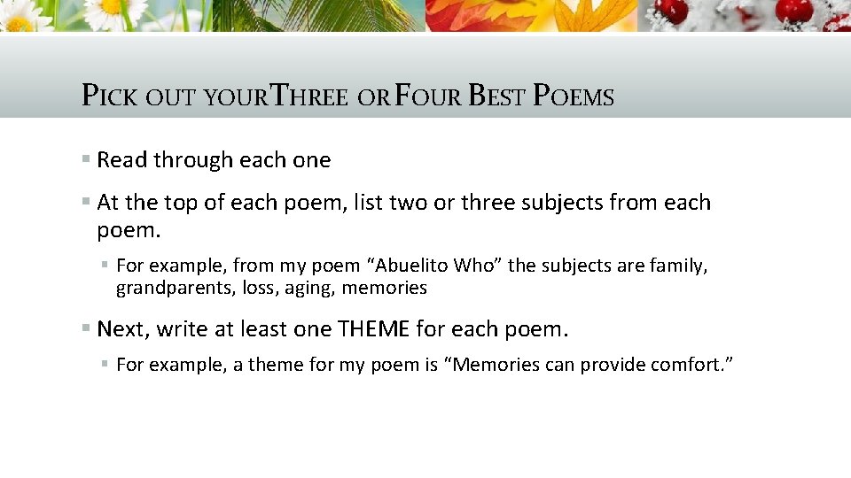 ANALYZE YOUR POETRY Prewriting Activity PICK OUT YOUR