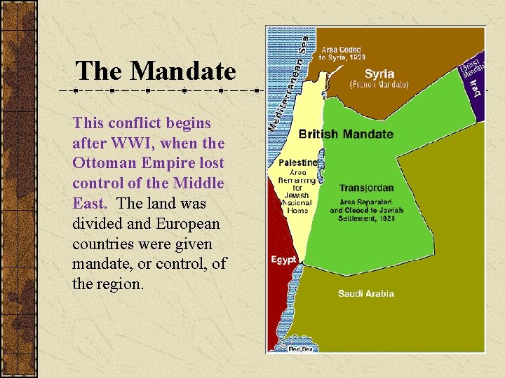The Mandate This conflict begins after WWI when
